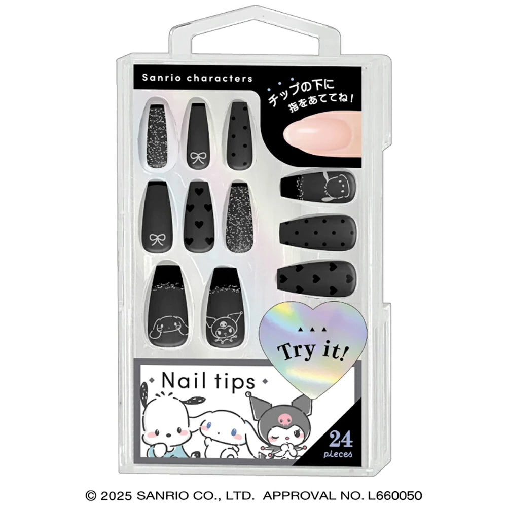 Sanrio Characters Nail Tips [Black French Tip] | Charms LOL